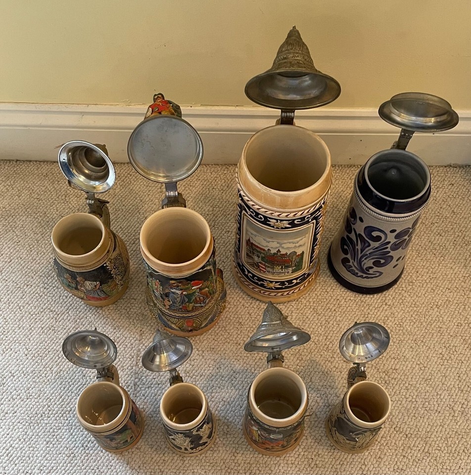 COLLECTION 8 VINTAGE GERMAN STEINS / Various sizes | eBay