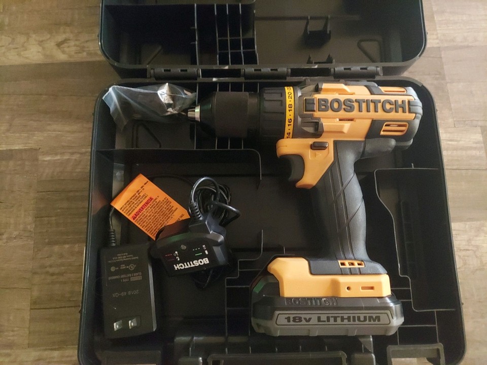 Bostitch 18v Lithium drill Driver Kit 1 18v Batt Charger Case Included ...