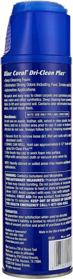 Blue Coral DC22 Upholstery Cleaner Dri-Clean plus with Odor Eliminator ...
