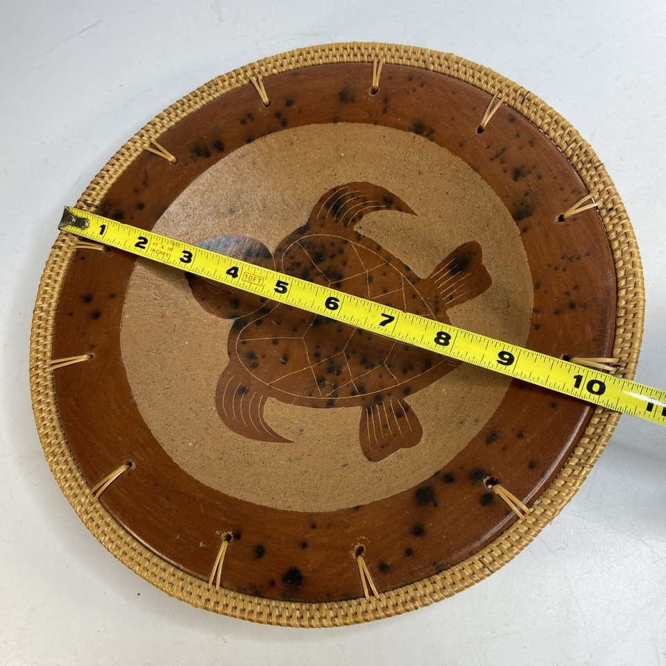 Turtle Design Redware Pottery Basket Weave Edge Trim Collector Bowl 10. ...