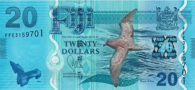 Fiji 20 Dollars Banknote. single 20 Dollars 2013 series Circulated bill ...