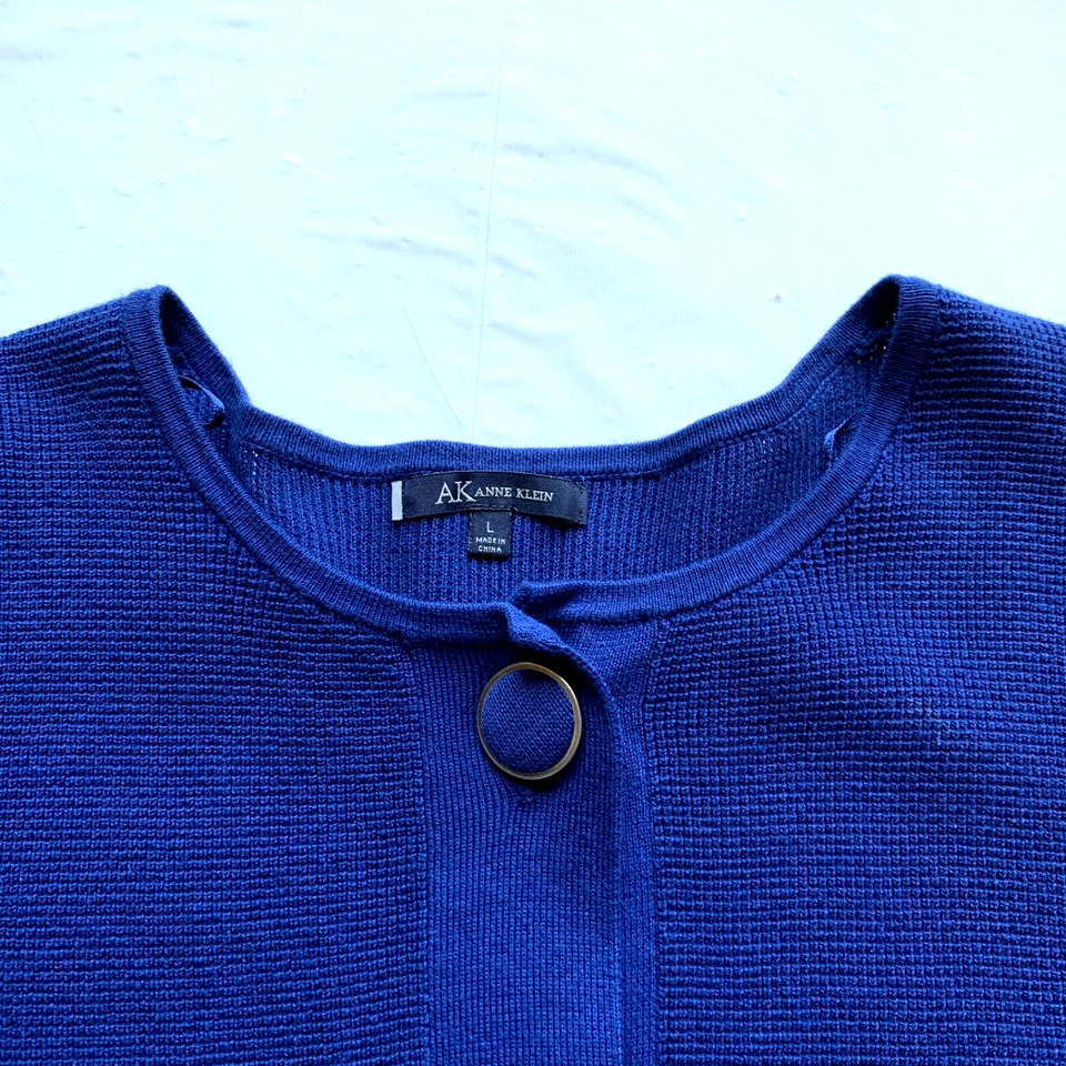 Anne Klein AK Cardigan Sweater Womens Large Chunky Knit Pockets Cotton ...