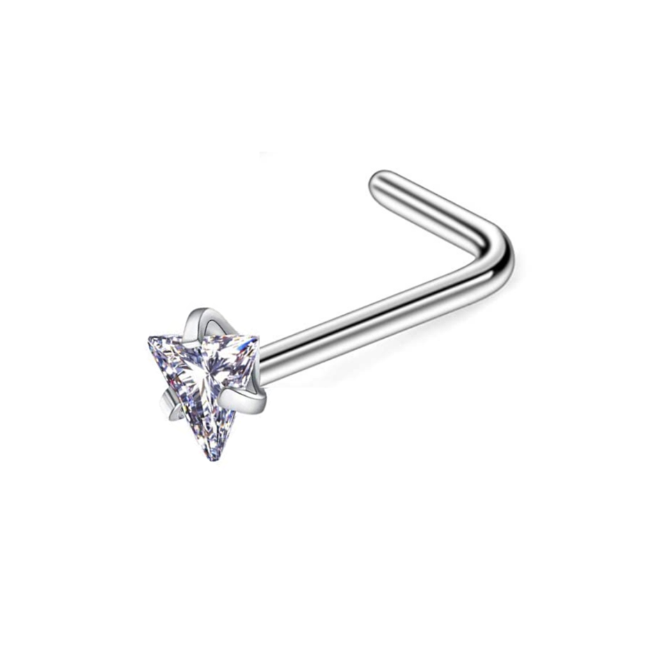 20G TRIANGLE CZ GEM PRONG SET L BEND 316L SURGICAL STEEL NOSE RING STUD ...