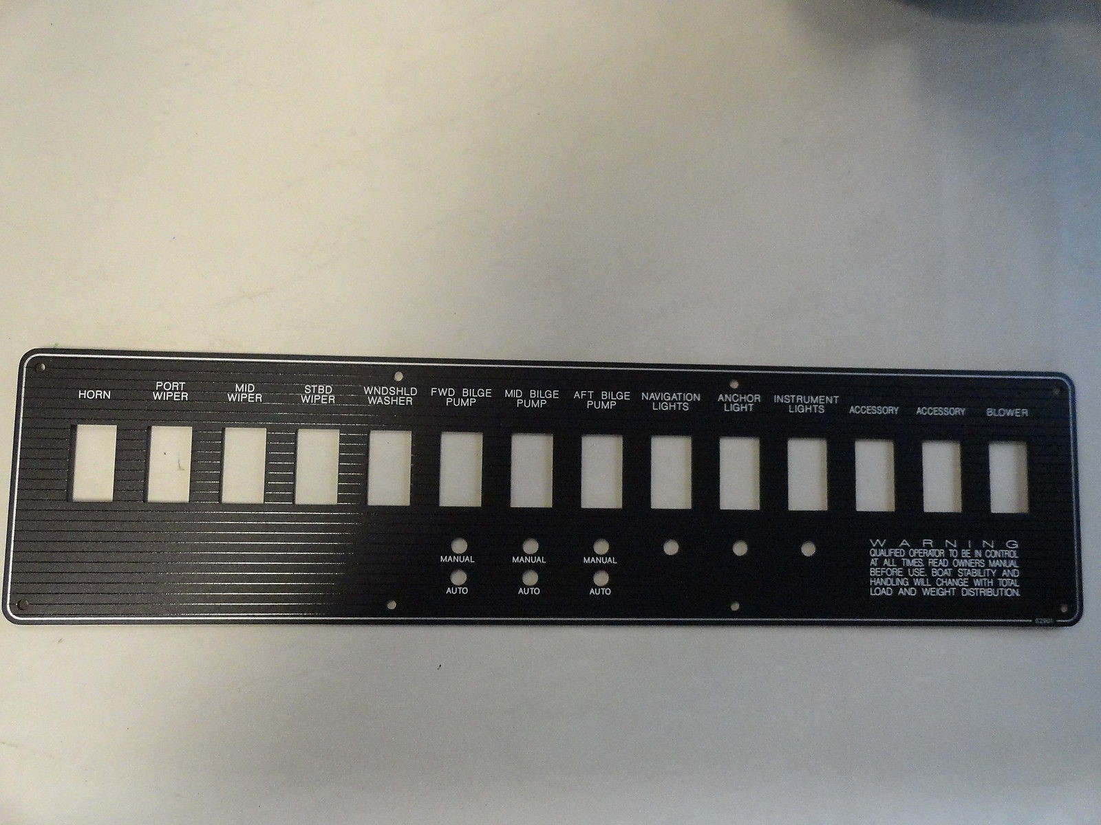 BAYLINER 62901 BLACK / WHITE BLANK ALUMINUM SWITCH PANEL 20 3/4" X 5 1/ ...