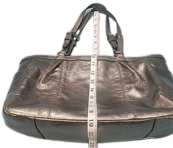 Coach Gallery Tote F17721 Metallic Silver Leather Shoulder Bag Medium ...
