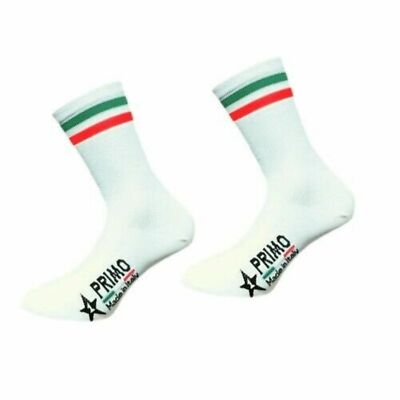 PRIMO Tall Cycling Socks 15cm Cuff White w/ Italia Flag Stripes (Made ...