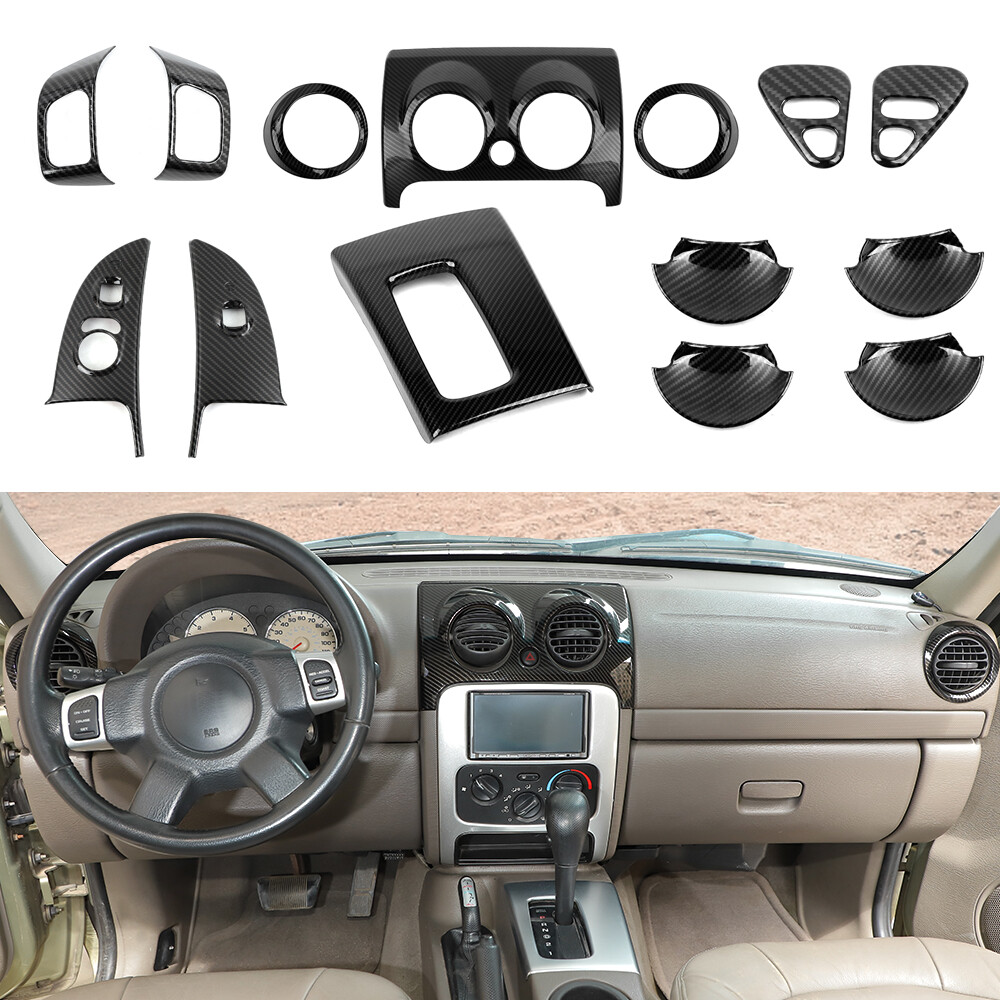 14PCS Carbon Fiber Interior Dash Trim Kit for Jeep Liberty 1999-2006 ...
