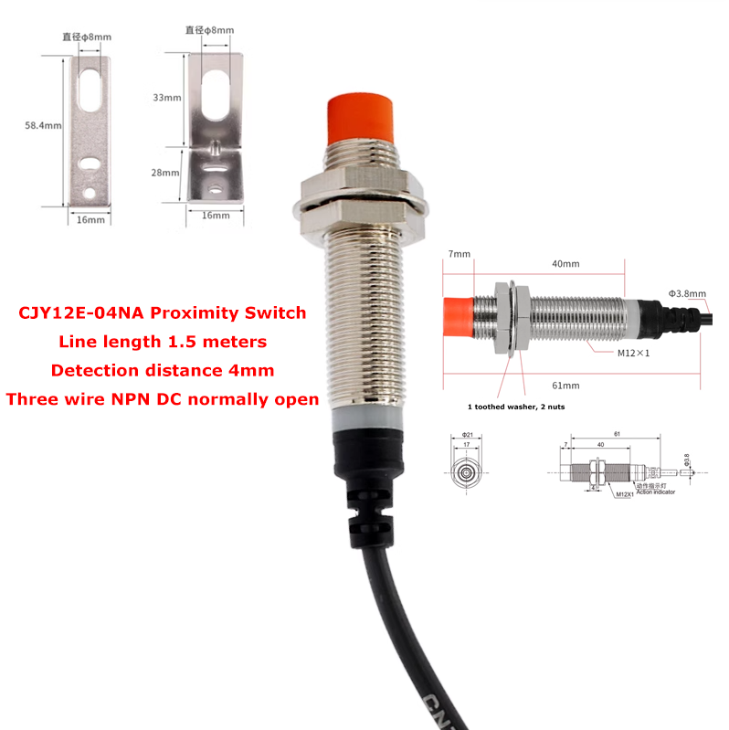 1Pcs CJY12E-04NA Proximity Switch + Parallel / L-shaped Mounting ...