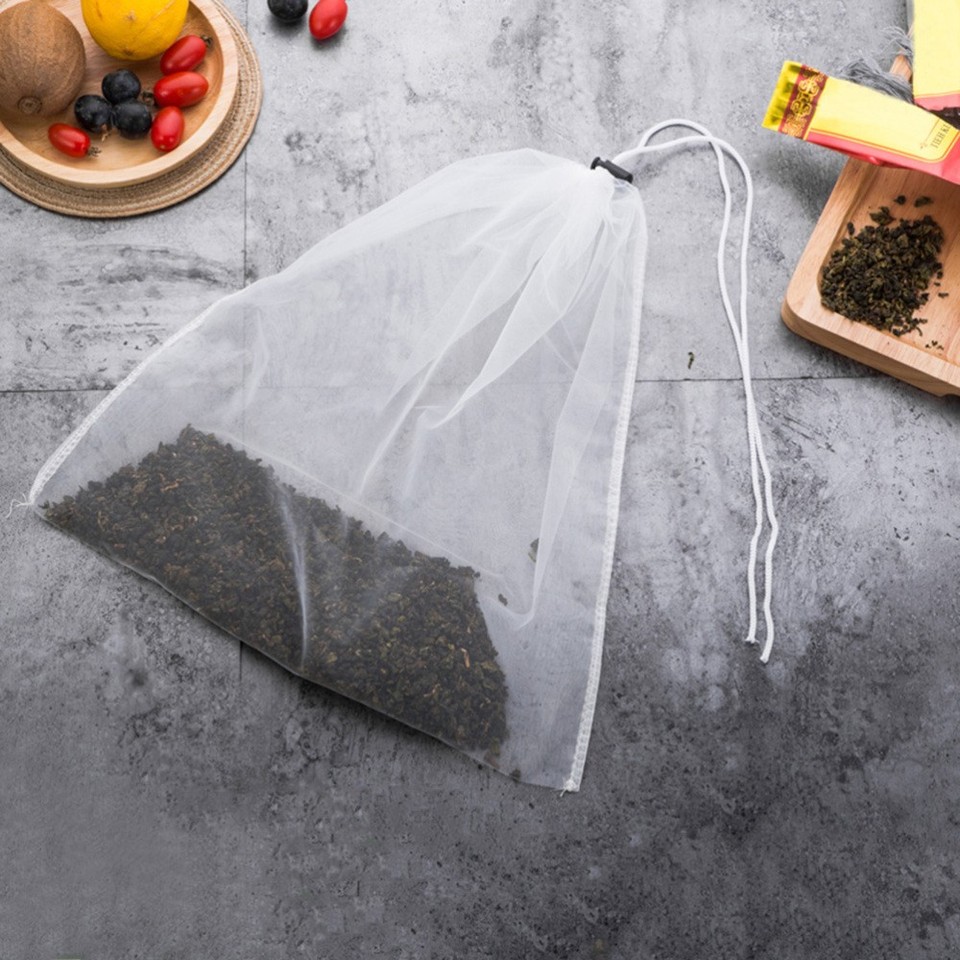 Nylon Mesh Tea Bag Drawstring Strainer Make Filter Bags Loose Leaf ...