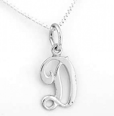 Sterling Silver Script Initial D Letter Charm with 16" Box Chain ...