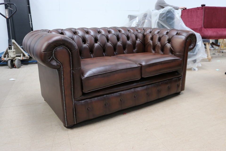 Chesterfield 2 Seater Sofa Real Leather Vintage Brown Made In England ...