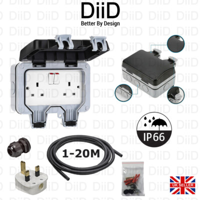 Outdoor plug socket with cable exterior Outside DIY Extension Lead ...