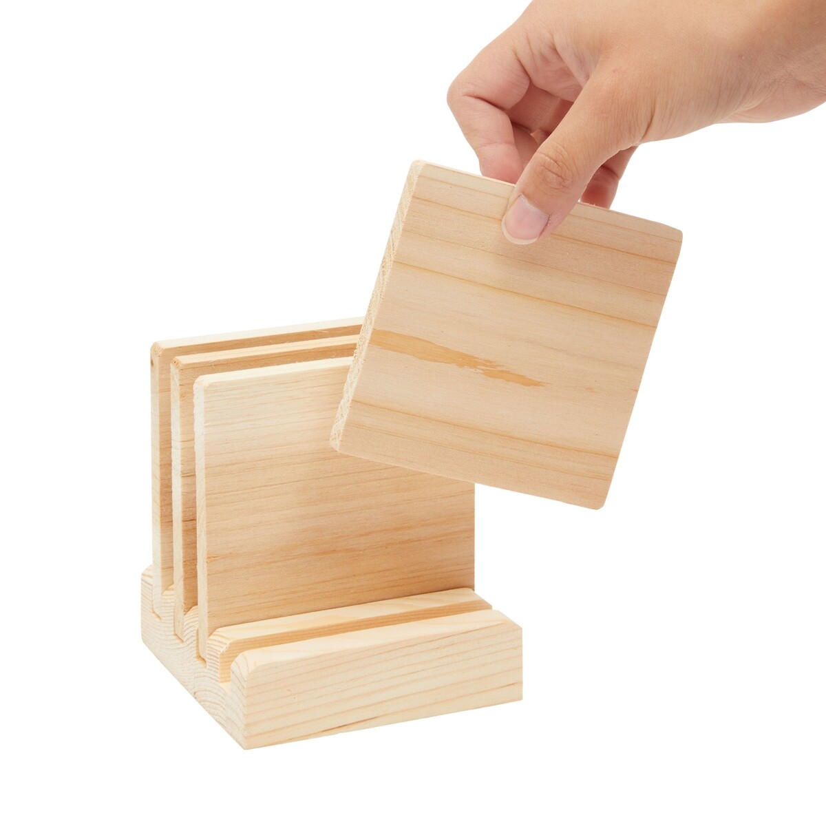 Unfinished Wood Coaster Set with Holder and Foam Dots (10 Pieces) | eBay