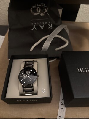 Bulova 96C105 Men's Black Dial Chronograph Stainless Steel Dress Watch ...