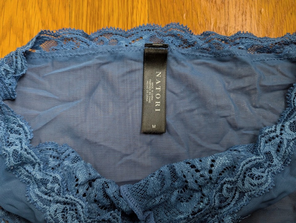 Natori Feathers Blue Lace Bra Set 30D M Adjustable Straps Underwire ...