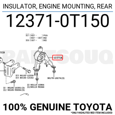 123710T150 Genuine Toyota INSULATOR, ENGINE MOUNTING, REAR 12371-0T150 ...