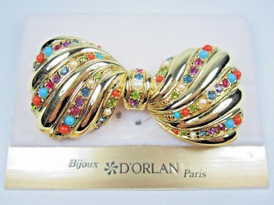 D'Orlan Gold Plated Bow Brooch with Swarovski Crystals and Sandstones ...