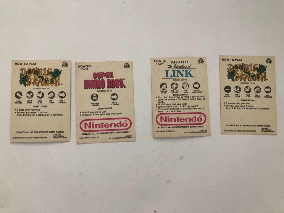 Nintendo Un-Scratched Cards 1989 # 3,4,6,7 O -pee-chee Canadian | eBay