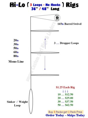 Hi-Lo ( No Hook / 3 Loops ) Fishing Rigs Striper Blackfish Porgies ...