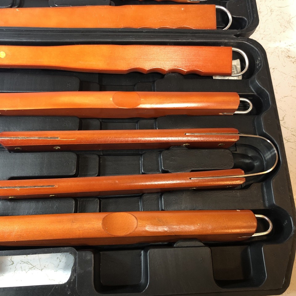 Chefmaster BBQ Tool Set Grill Camping Picnic Cooking WOODEN 19Pc with ...