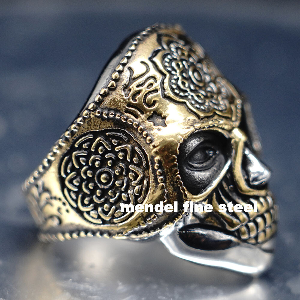 MENDEL Gold Plated Stainless Steel Cool Mens Gothic Biker Skull Ring ...