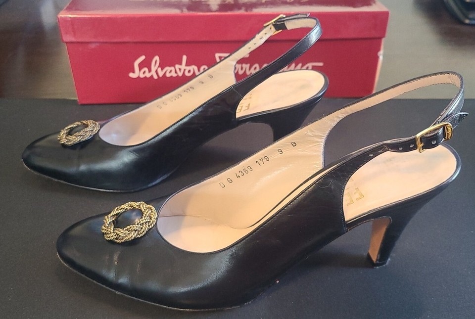 Authentic Salvatore Ferragamo closed toe sling back heels knot Size 9B ...