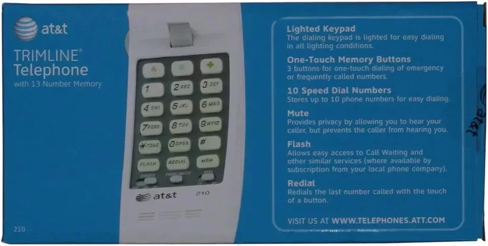 AT&T Telephone Push Button Corded Desk Wall Mount Home Trimline Phone ...