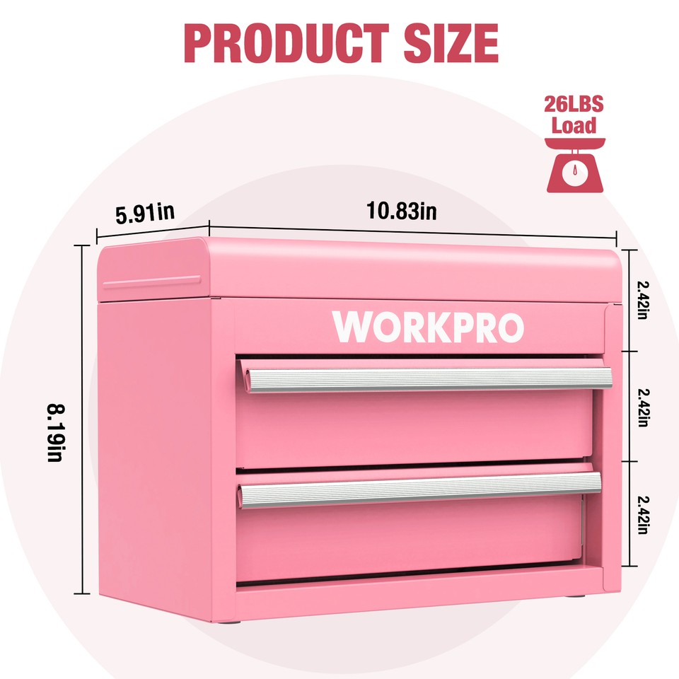 WORKPRO Mini Metal Tool Box Top Storage w/2 Drawers Magnetic Locking ...