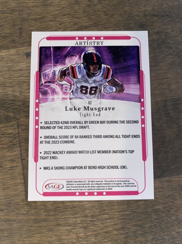 2023 Sage Artistry Canvas SP Luke Musgrove Oregon State Green Bay ...