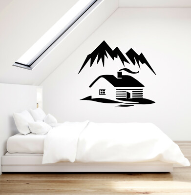 Vinyl Wall Decal Cabin Mountains Winter Nature Room Decoration Stickers ...