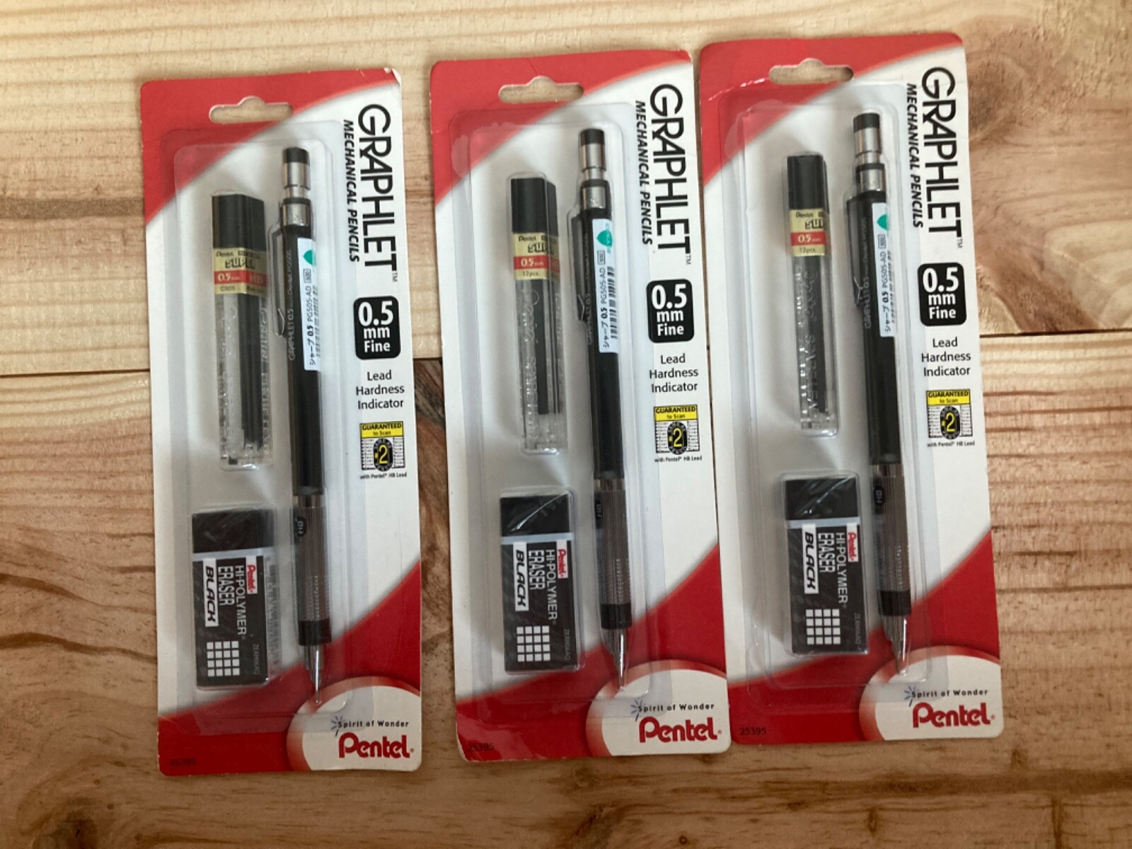 LOT of 3 Pentel Graphlet Mechanical Pencil 0.5mm w/ 12 HB Lead Refills ...