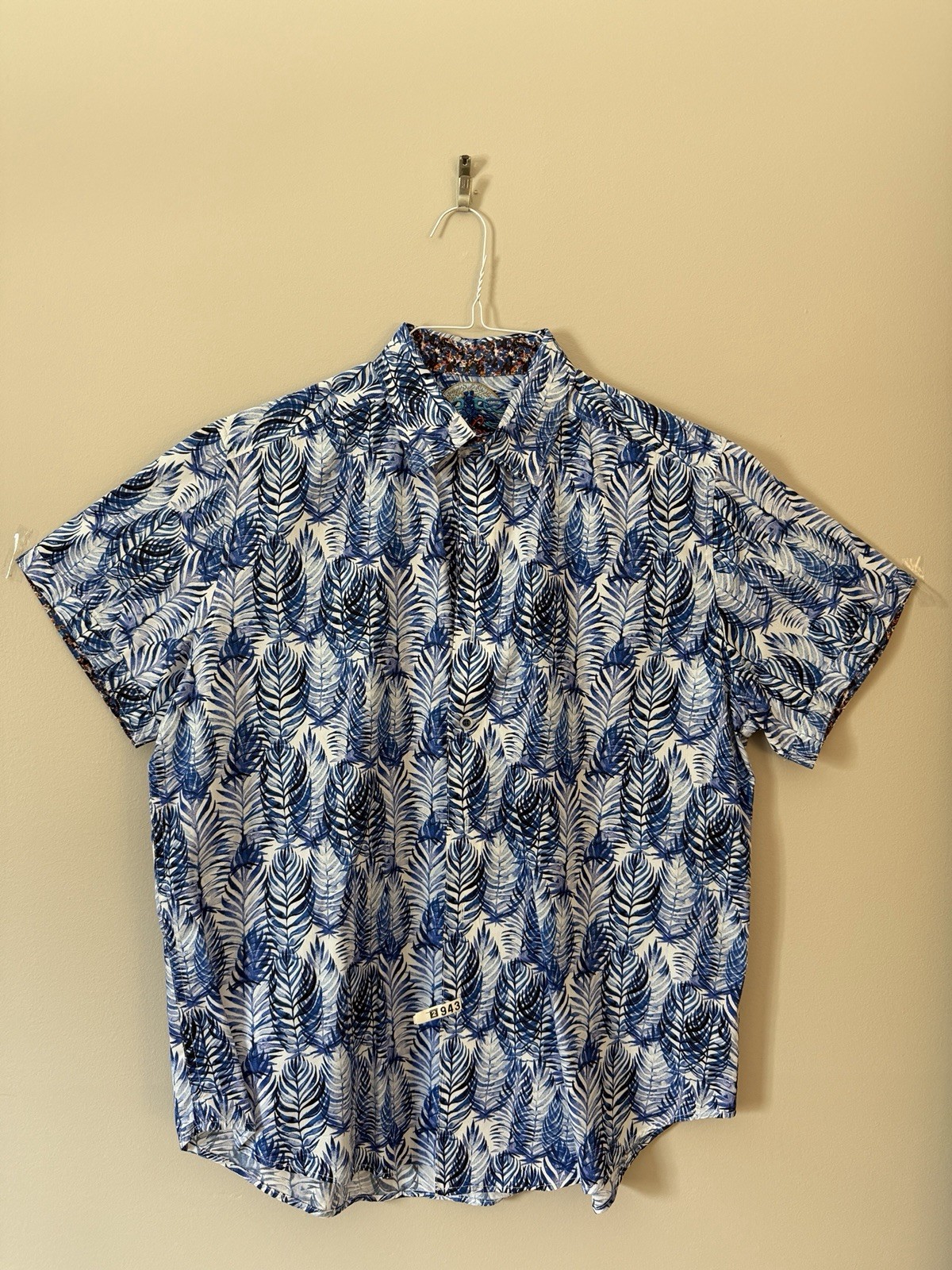 Robert Graham Classic Fit Leaf Print Short Sleeve Cotton Shirt Blue M ...