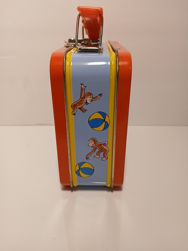 Vintage Curious George Lunch Box Metal Mini Tin 1998 Red Handle Monkey ...