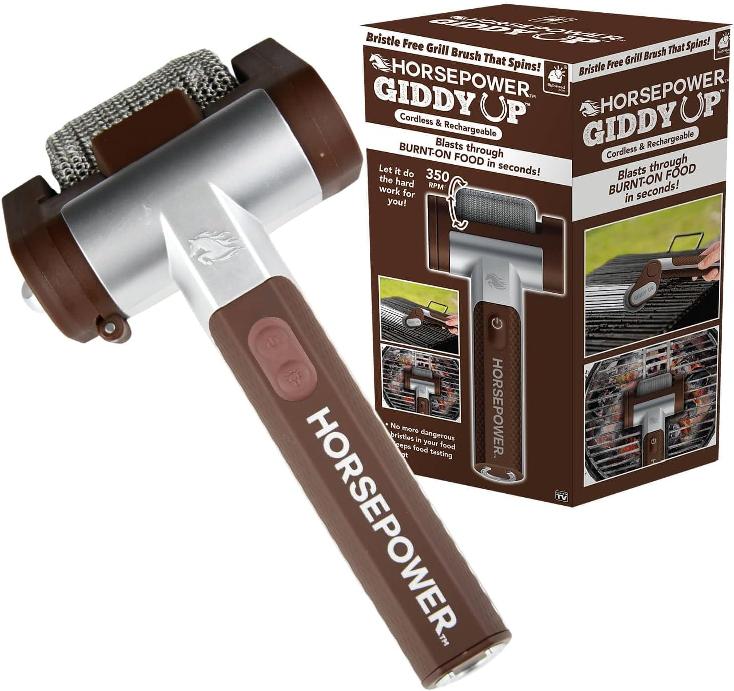 Horsepower Giddy up Bristle-Free Spinning Grill Brush W/Led, as SEEN on ...