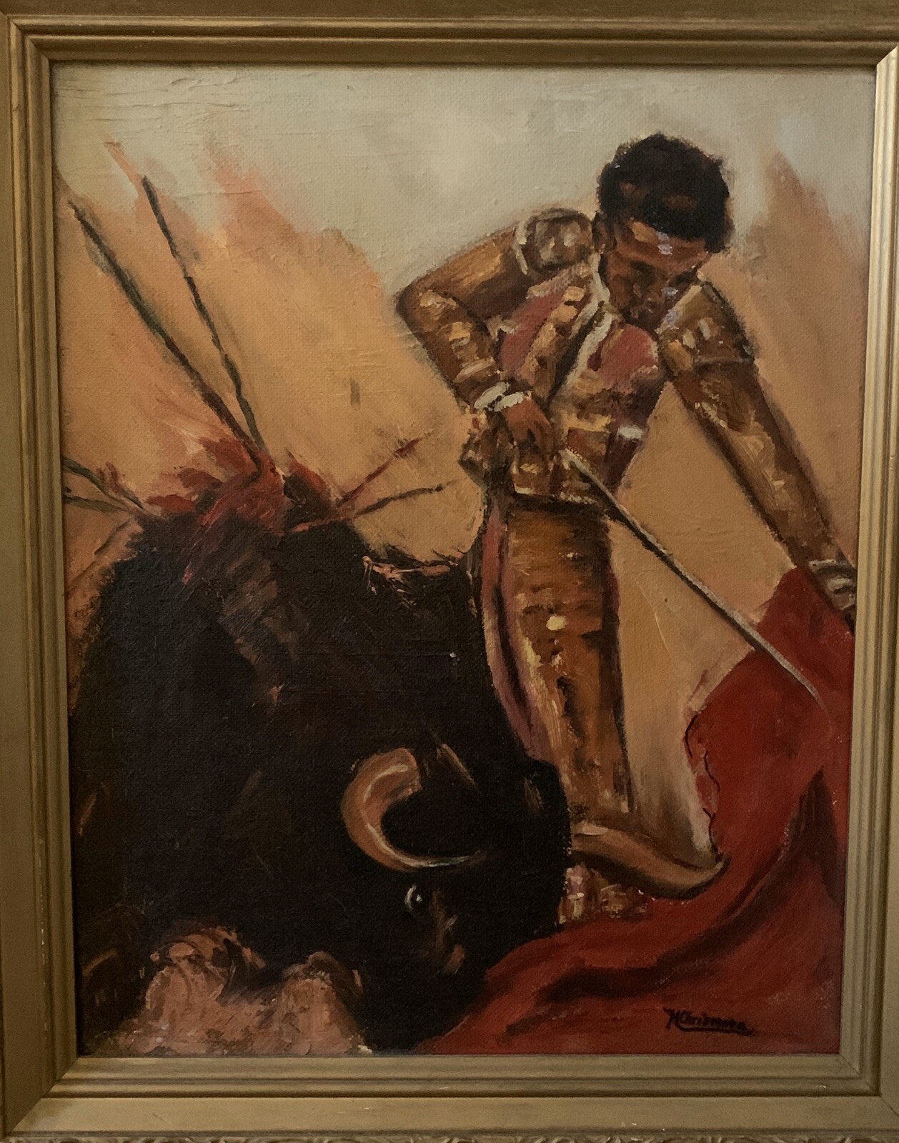 Vintage Abstract Original Oil Painting Sgined Bullfighter Matador ...