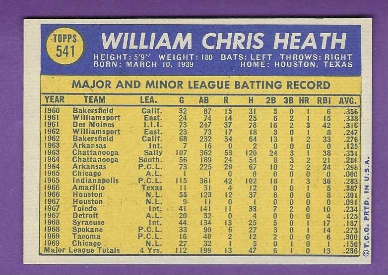 1970 Topps - #541 Bill Heath - Chicago Cubs - NrMt+ | eBay