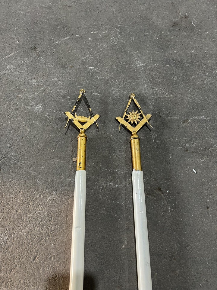 Antique Masonic Ceremonial Deacon Rods Spear Staff Moon Rising Sun ...