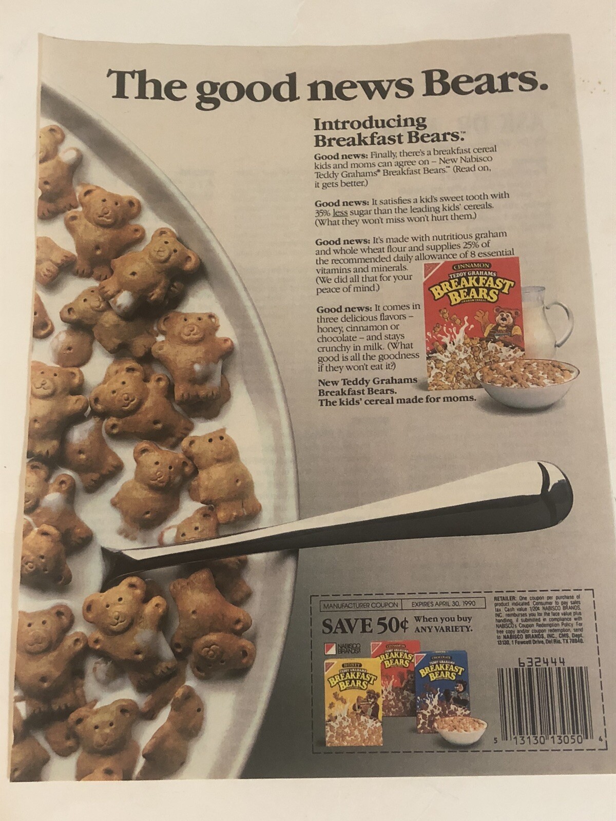 1990 Nabisco Teddy Grahams Breakfast Bears Cereal vintage print ad ...