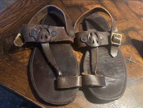 1960s 1970s RARE PEACE SIGN BROWN LEATHER SANDALS HIPPIE PSYCH ...
