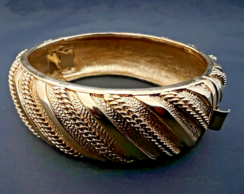 Vintage Monet Bracelet Gold Tone Ribbed Wide Bangle | eBay