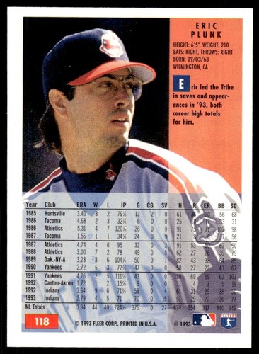 1994 Fleer 118 Eric Plunk Cleveland Indians Baseball Card | eBay