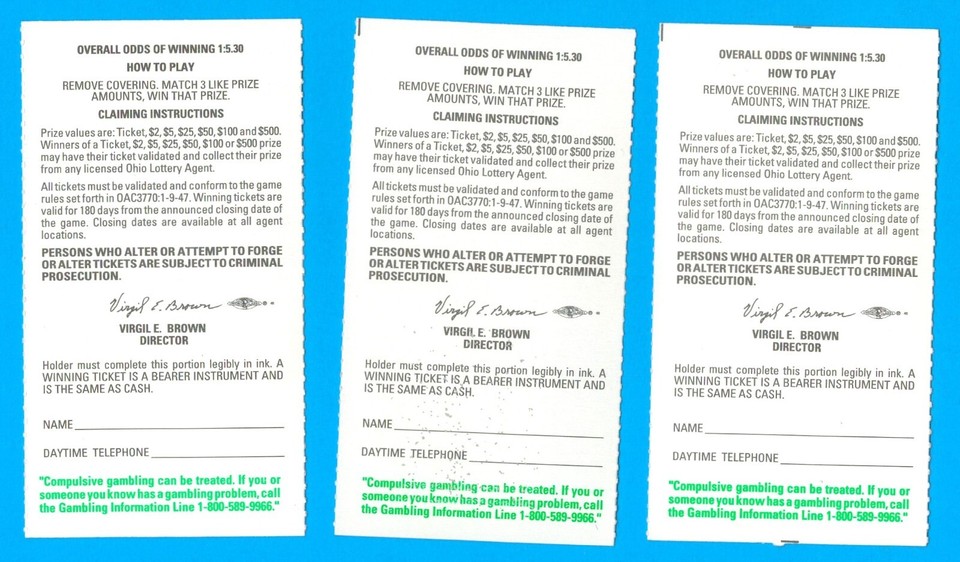 1993 OHIO Lottery scratch ticket expired MINT and UNSCRATCHED lot of 3 ...