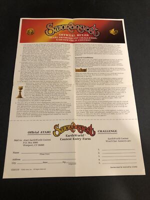 atari 2600 swordquest earthworld contest entry form | eBay