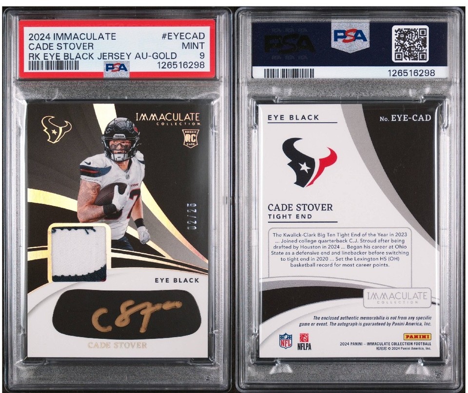 2024 Panini Immaculate Cade Stover Eye Black Patch Auto /25 RC Texans ...