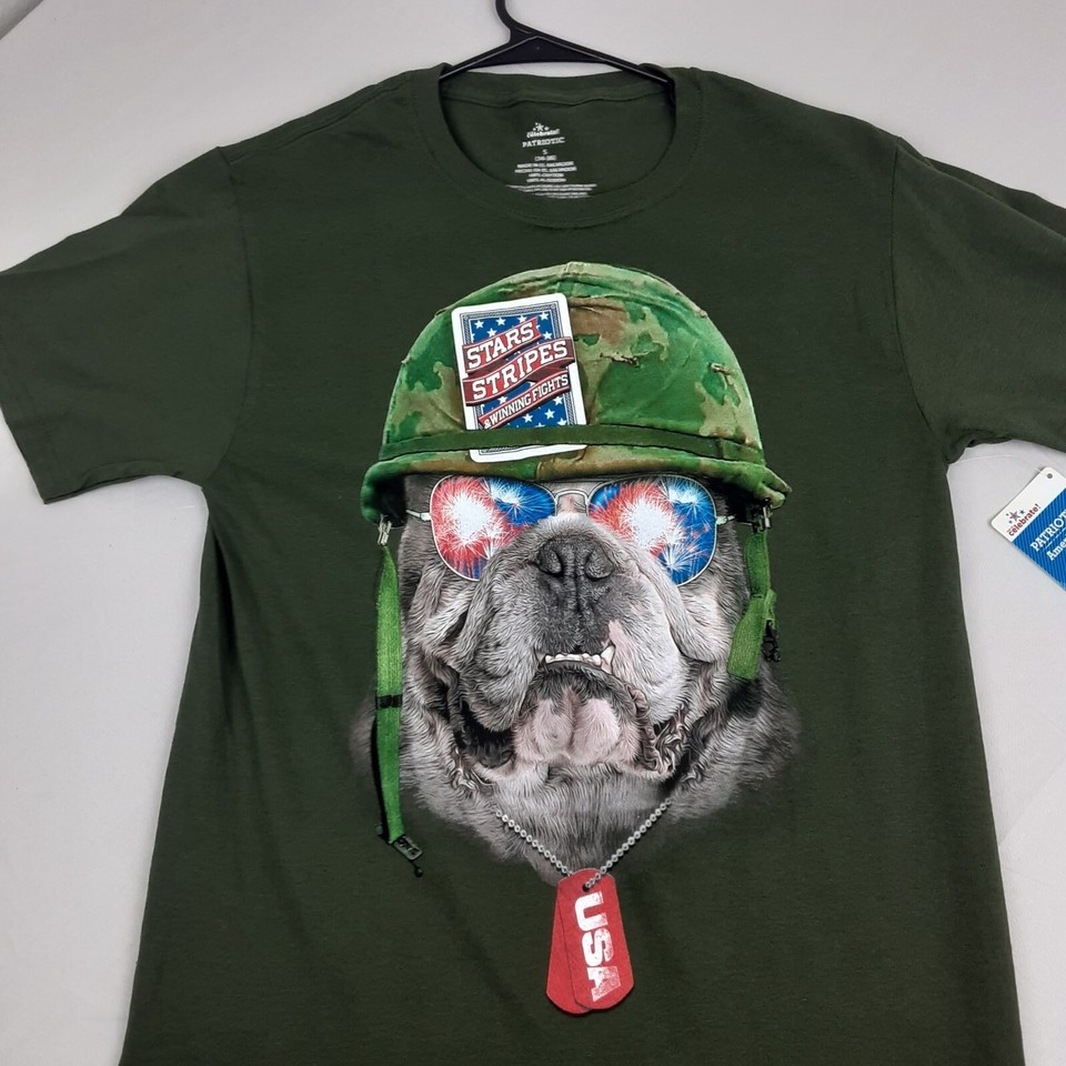 Stars Stripes Winning Fights Bull Dog Tag Shirt Small Military USA ...