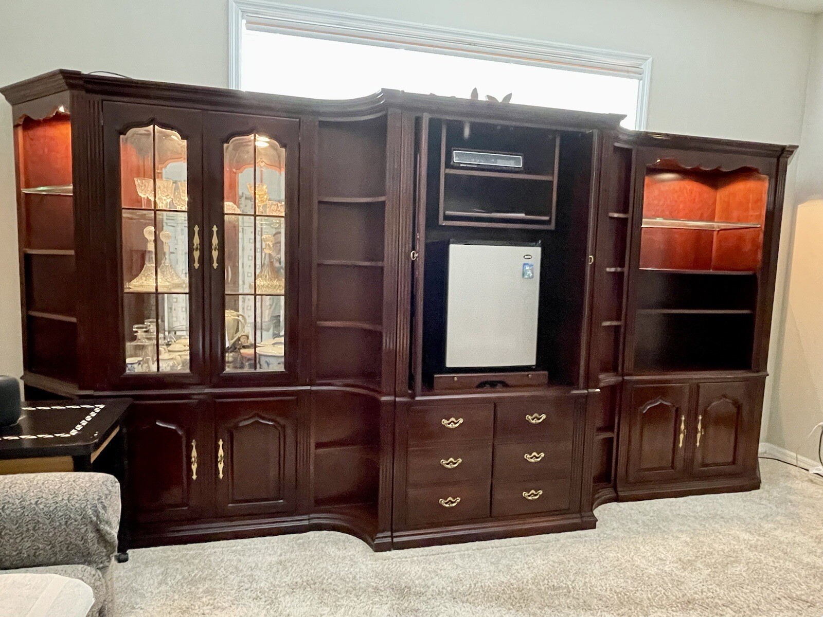 Cherry Wood Entertainment Wall Unit Center Thomasville Library Original ...
