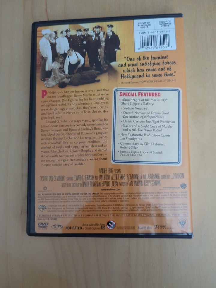 A Slight Case of Murder (DVD, 2006) - 1938 B&W - Disc VG condition ...
