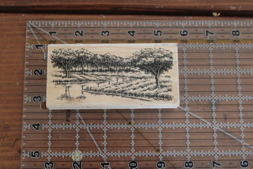 STAMPSCAPES Wood Rubber Stamp MAPLE BROOK Stream River Trees Forest ...