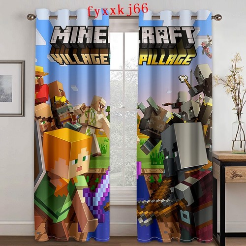3D Minecraft Videogame Kids Bedroom Curtains Ring Blackout Door Decor ...