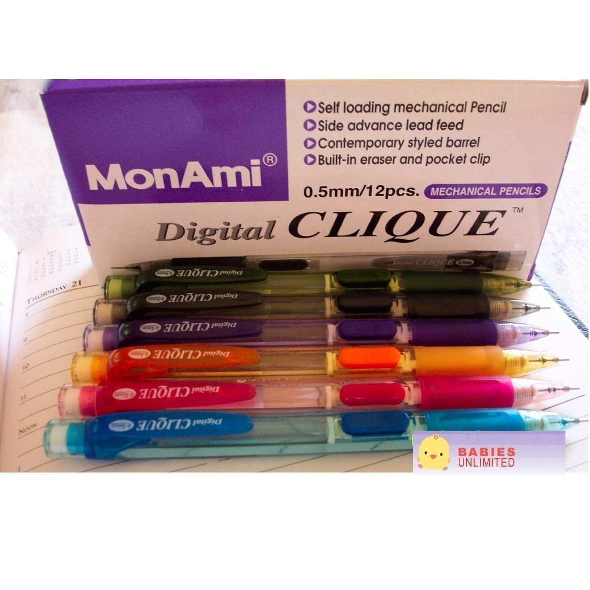MonAmi Digital Clique Mechanical Pencil 0.5 mm Pink Org Grn Blue Gray ...